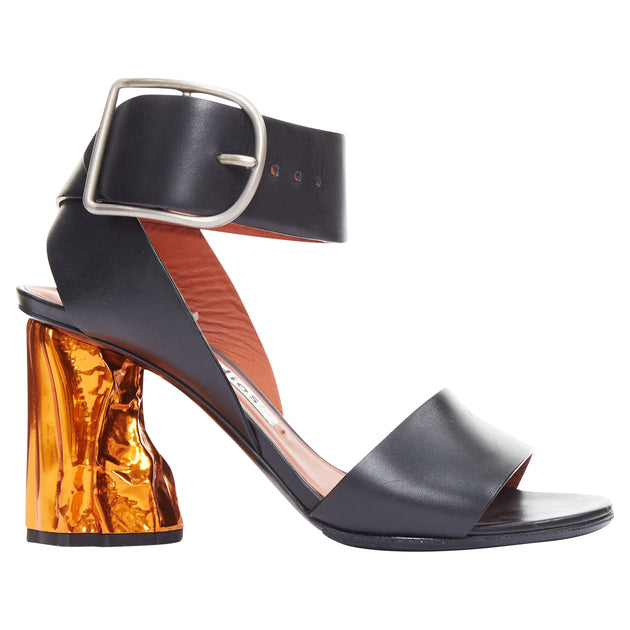 Acne Studios Obin Metallic Bark Heel Leather Sandals | ShopSimon