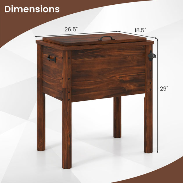 Hivvago Wooden Patio Cooler With 3 Handles And Bottle Opener-brown ...