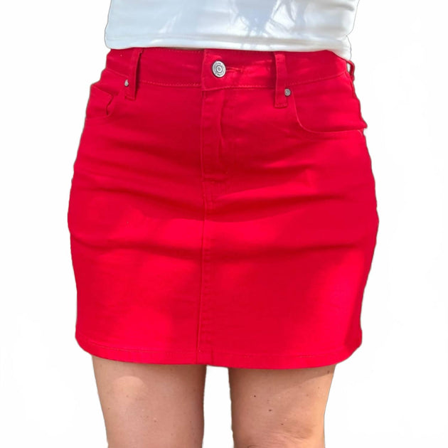 Jess Lea Randy Denim Skirt In Red | ShopSimon