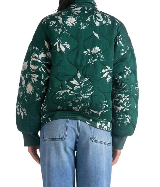 ELAN Quilted Bomber Jacket In Jade Toulouse Print | ShopSimon
