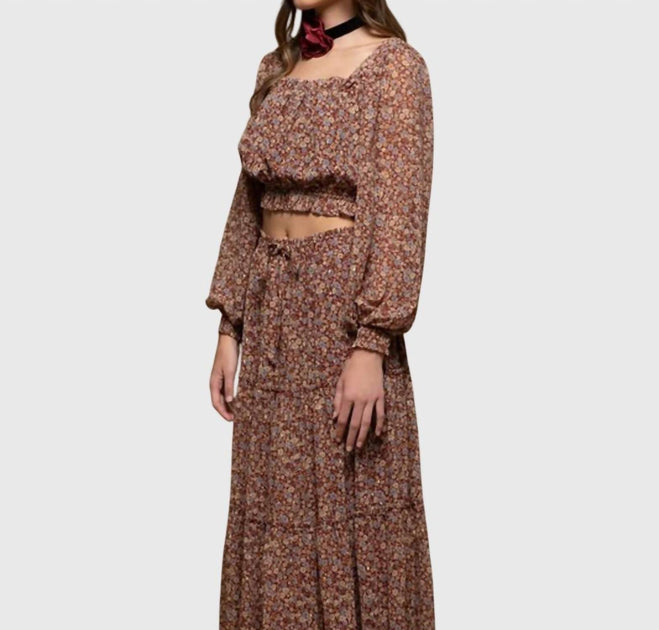 Blu Pepper Lennox Floral Square Neck Crop Top In Burgundy | ShopSimon