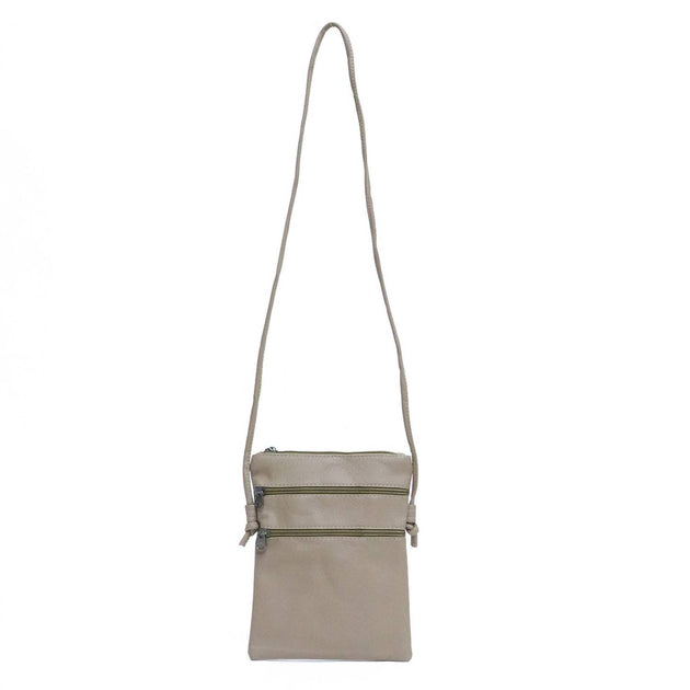 Judson & Co. Multi Zipper Crossbody Purse In Tan | ShopSimon