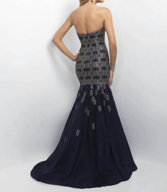 Blush Prom Satin Strapless Mermaid Gown With Glittering Bodice In Black ...