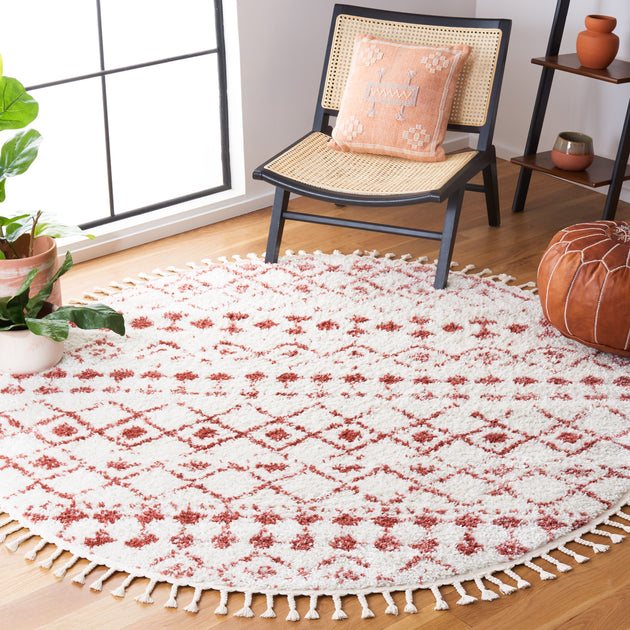 Safavieh Berber Fringe Shag Machine Made Area Rug, Ivory / Rust ...