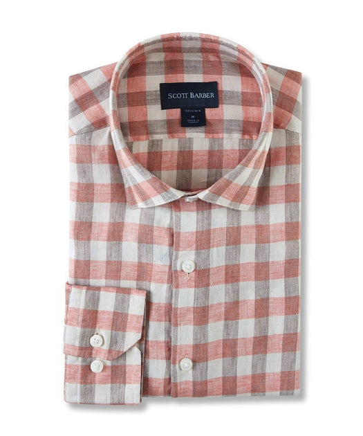 Scott Barber Linen Exploded Gingham Shirt In Spice | ShopSimon