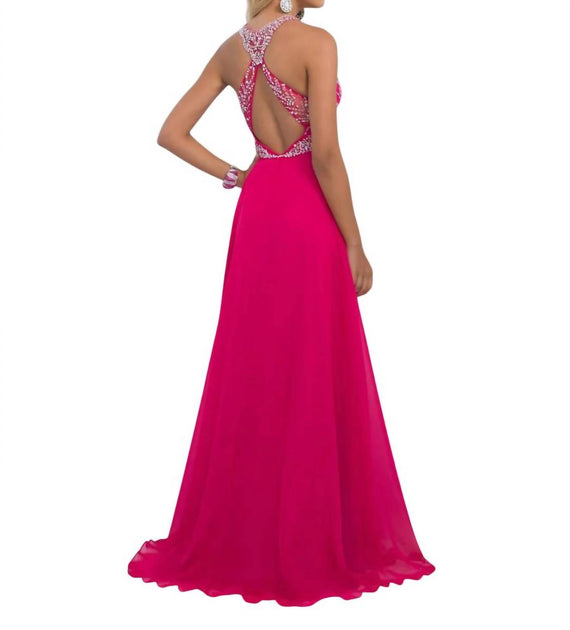 Blush Prom Beaded Mesh Bodice Gown In Coral | ShopSimon