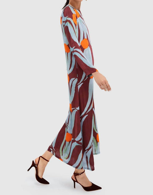 Oliphant Long Sleeve Shift Maxi Dress In Tulip Orange | ShopSimon