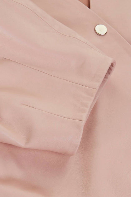 Topshop Soft Wrap Top Snap On Cropped Leather Jacket In Pink | ShopSimon