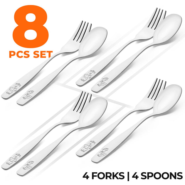 Zulay Kitchen Kids & Toddler Cutlery Set Designed For Self Feeding (8 ...