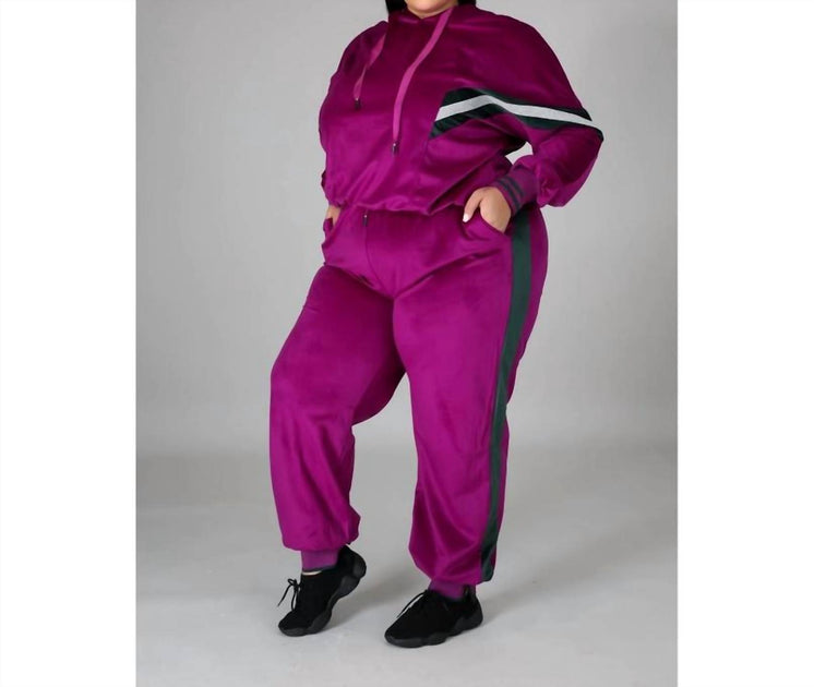 Good Time USA 2 Piece Velour Set In Magenta | ShopSimon