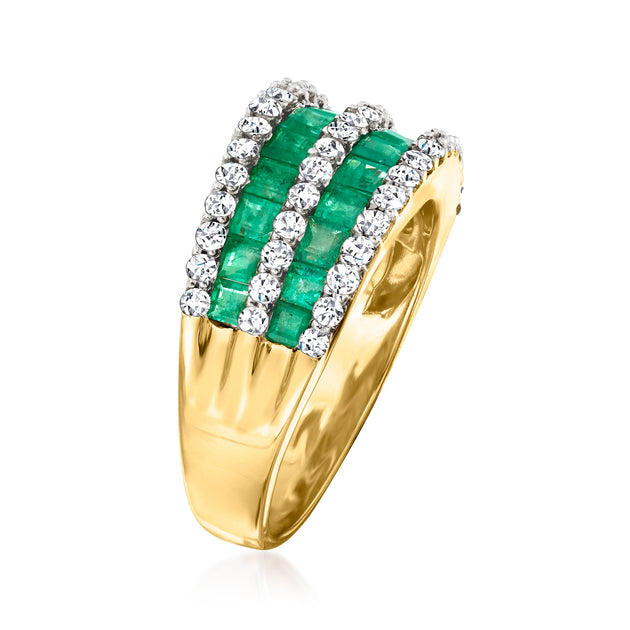 Ross-Simons Emerald And . Diamond Multi-row Dome Ring In 14kt Yellow ...