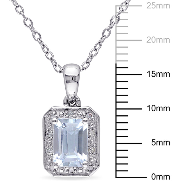 Mimi & Max 1ct Tgw Emerald Cut Aquamarine And Diamond Pendant With ...