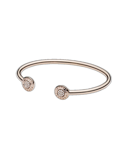 Pandora Rose 14k Rose Gold Plated Cz Logo Open Pave Bangle | ShopSimon