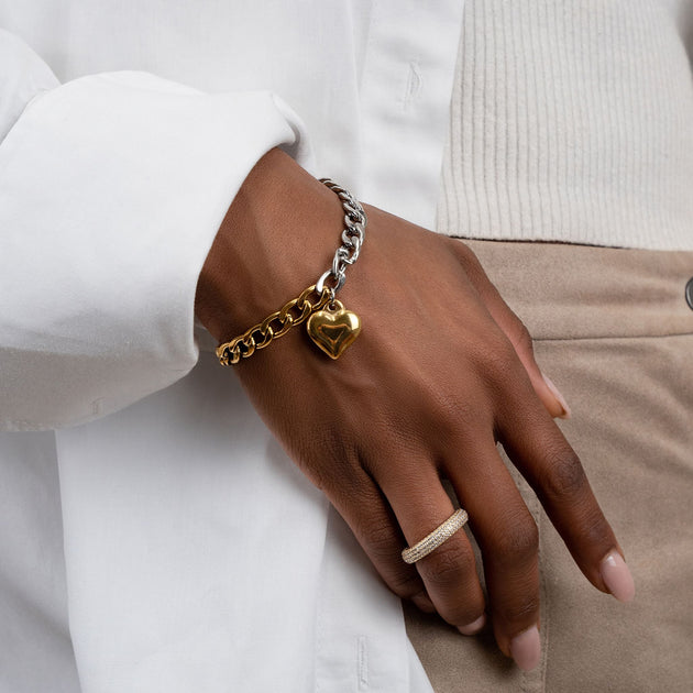 Adornia Water Resistant Half And Half Heart Chain Toggle Bracelet ...