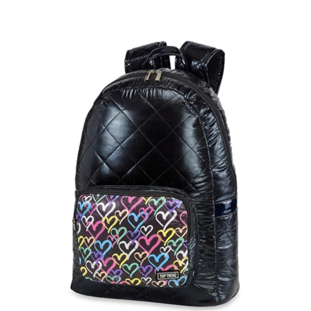 Top Trenz Diamond Stitch Puffer Backpack in Black /Graffiti Heart ...