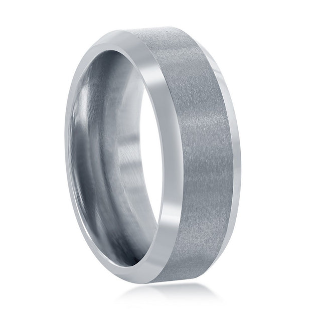 Blackjack Brushed and Polished Silver 8mm Tungsten Ring | ShopSimon
