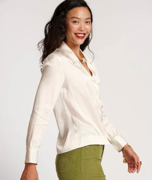 FRANCES VALENTINE Katherine Button-Down Silk Shirt In Ivory | ShopSimon