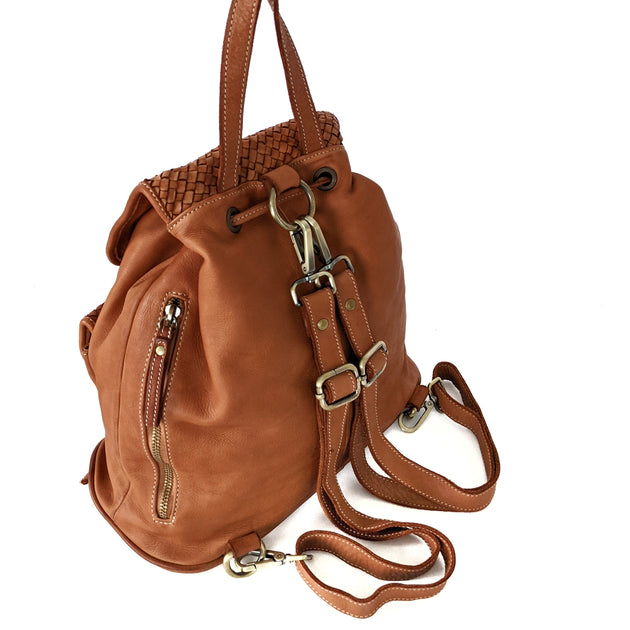 Lusher Woven Leather Backpack Purse | ShopSimon