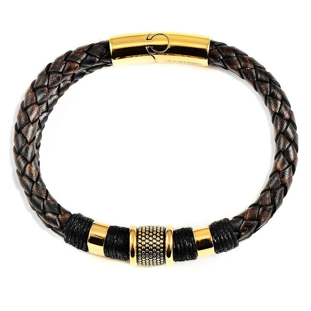 Crucible Jewelry Crucible Los Angeles Dark Brown Leather and Gold IP ...