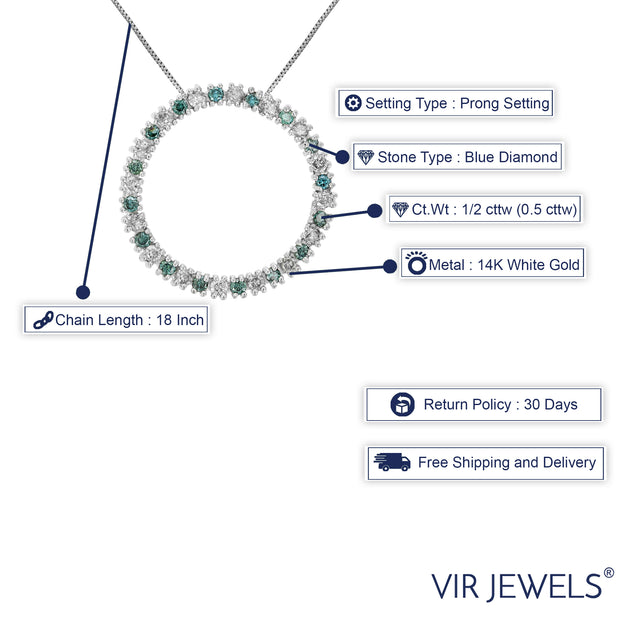 Vir Jewels 1/2 cttw Blue and White Diamond Circle Pendant Necklace 14K ...