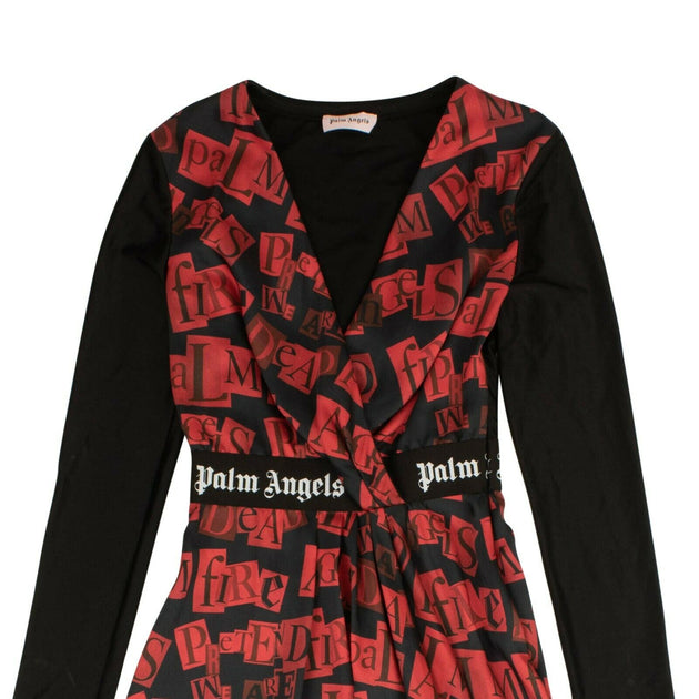 Palm Angels Red Ransom Print Red Midi Dress | ShopSimon