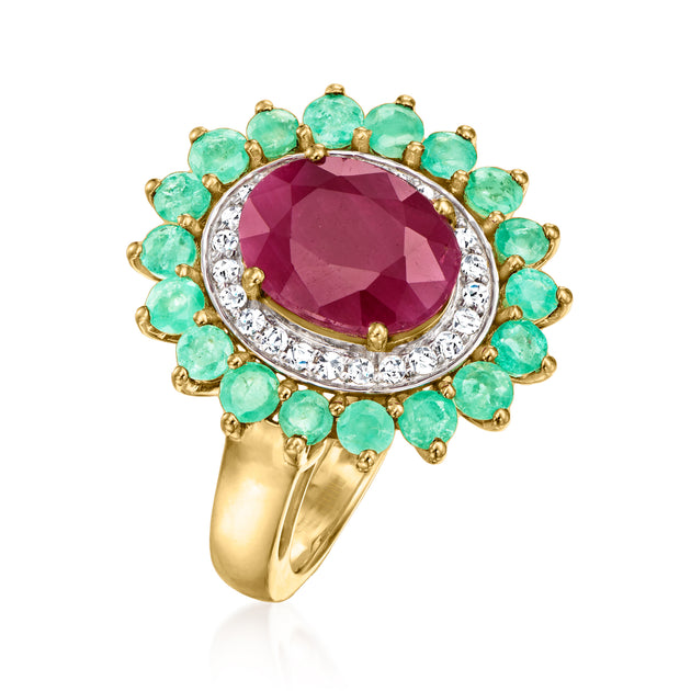 Ross-Simons Ruby Ring With Emeralds And . Diamonds In 14kt Yellow Gold ...