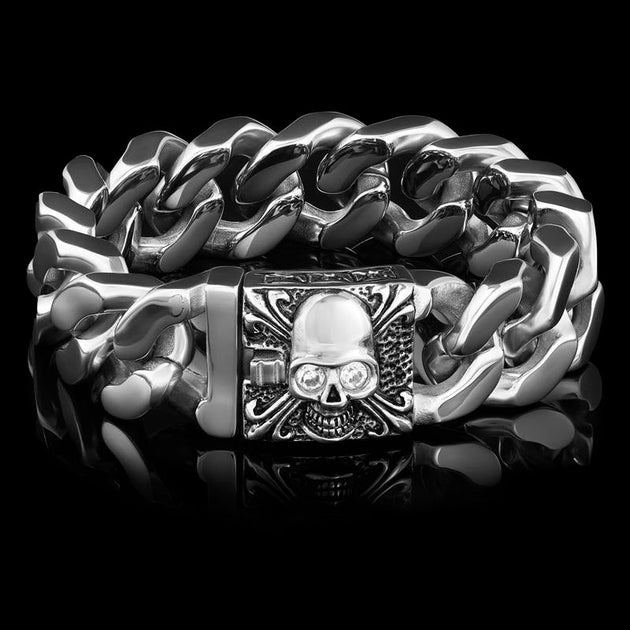 Crucible Jewelry Crucible Los Angeles Stainless Steel Skull With White ...