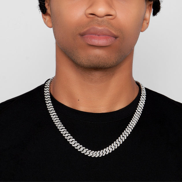 Adornia Men's 22" 10mm Cuban Edge Chain with CZ silver | ShopSimon