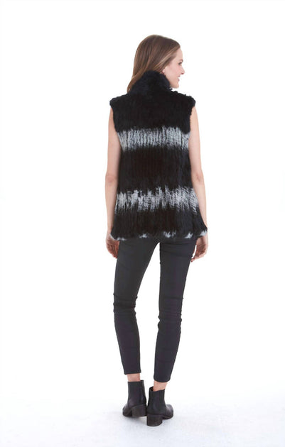 LOVE TOKEN Eliza Genuine Real Rabbit Fur Vest In Black/snow | ShopSimon