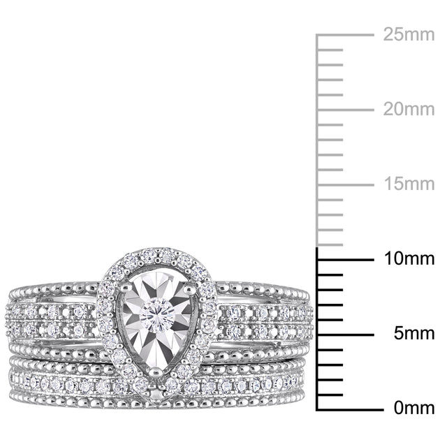 Mimi & Max 1/3ct Tdw Diamond Teardrop Halo Bridal Set In Sterling ...