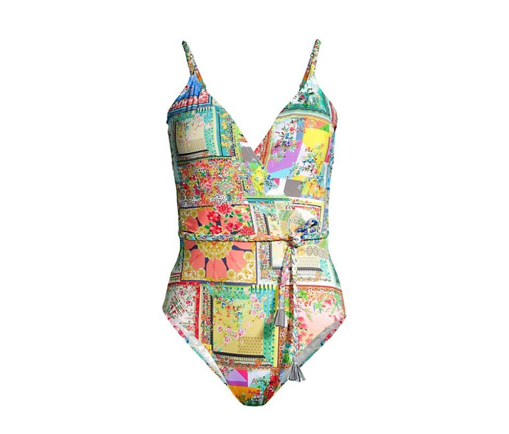 Johnny Was Fleur Braided One Piece Wrap Swimsuit In Multi | ShopSimon