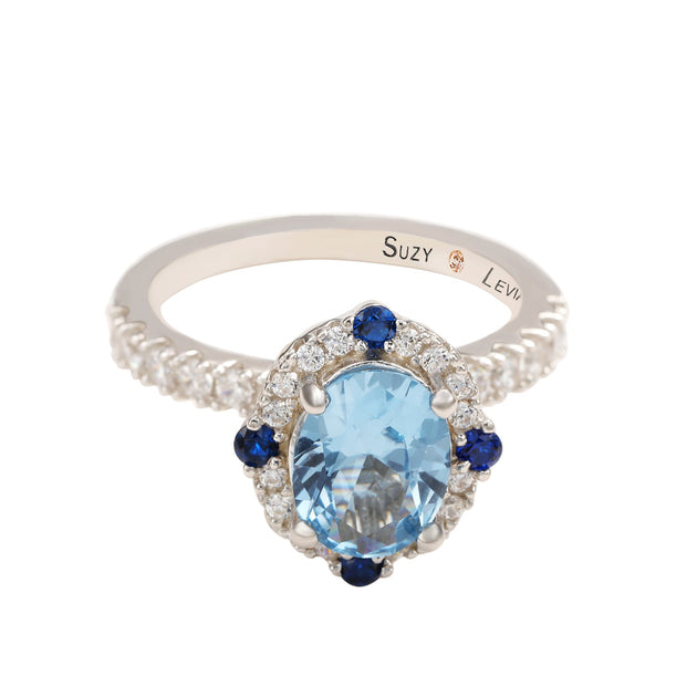 Suzy Levian Sterling Silver Aqua Blue Cubic Zirconia Marquise Ring ...