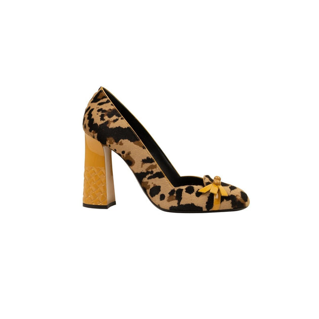 Bottega Veneta Leopard And Marigold Pony Calfskin Heels | ShopSimon