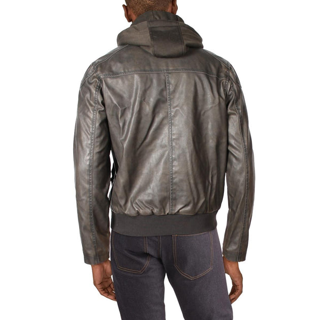 Sean John Mens Faux Leather Cold Weather Bomber Jacket | ShopSimon