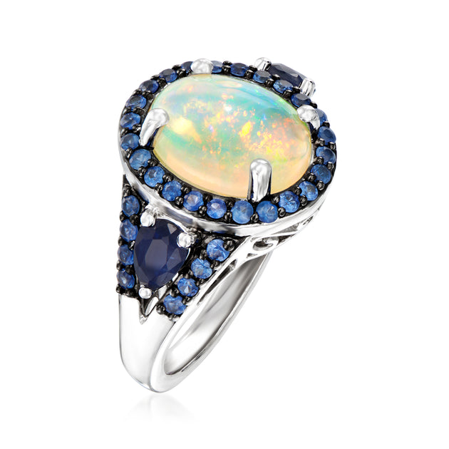 Ross-Simons Opal And Sapphire Ring In Sterling Silver | ShopSimon