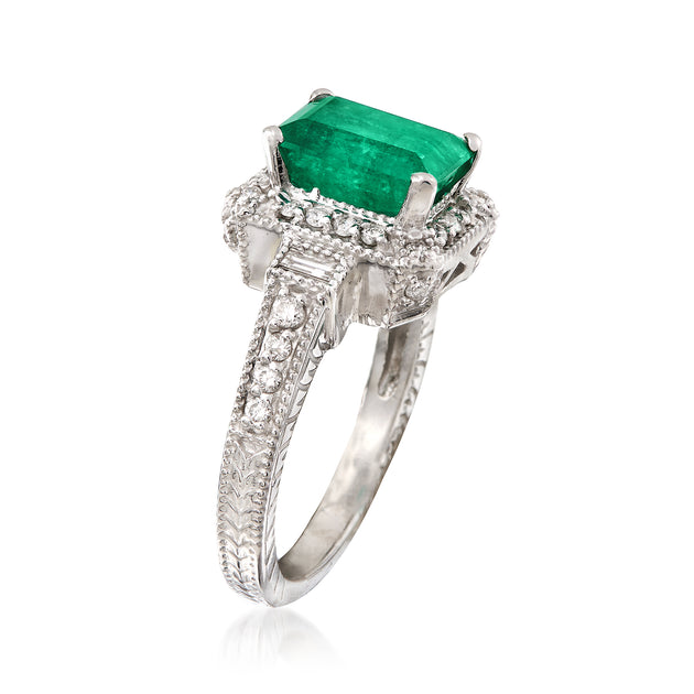 Ross-Simons Emerald And . Diamond Ring In 14kt White Gold | ShopSimon