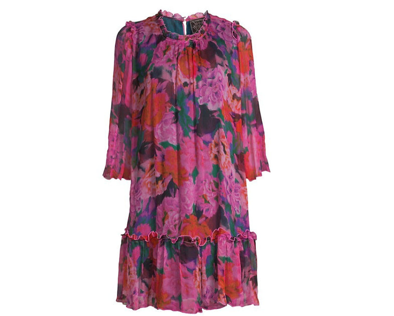 Johnny Was Women Floral Pink Visions Pleated Silk Chiffon Mini Dress ...