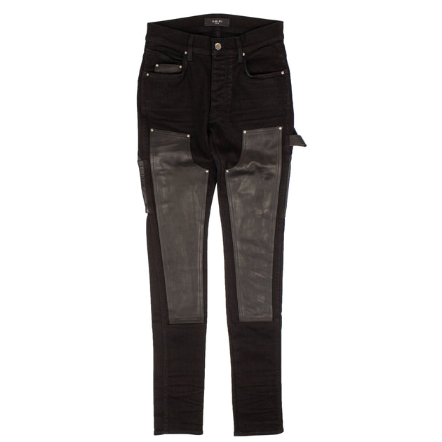 Amiri Black Denim Leather Workman Pants | ShopSimon