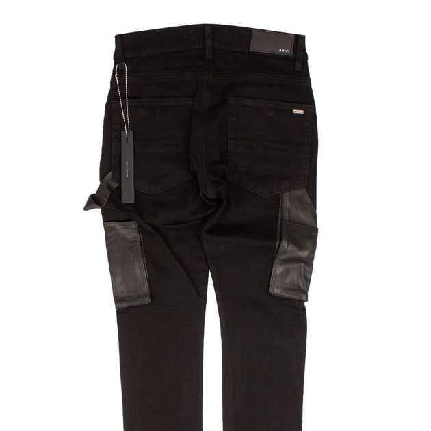 Amiri Black Denim Leather Workman Pants | ShopSimon