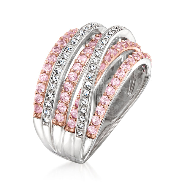 Ross-Simons Pink Sapphire And . Diamond Highway Ring In Sterling Silver ...