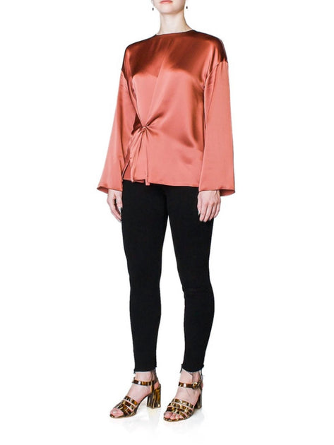 Vince Silk Knot Front Blouse in Rosewood | ShopSimon