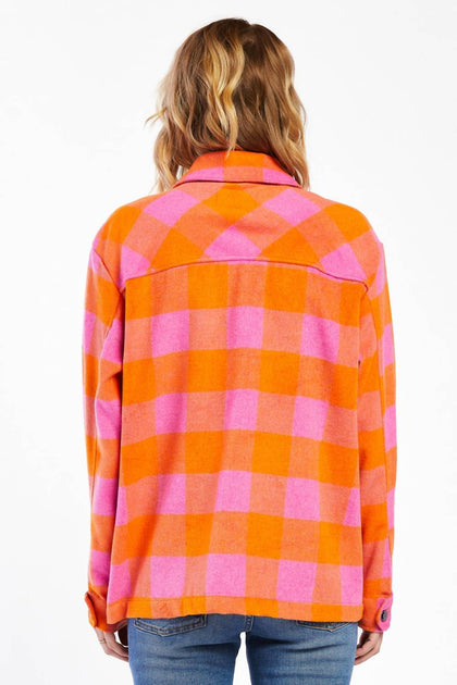 Velvet Heart Sheryl Shacket in Orange/Pink Check | ShopSimon
