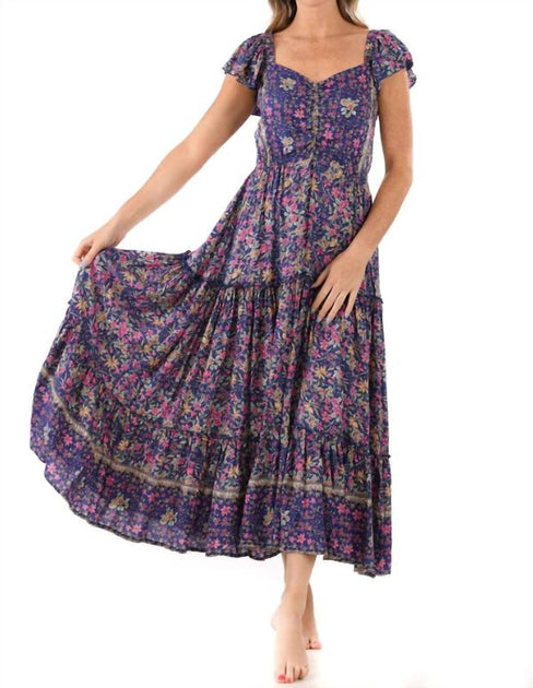 Walker & Wade Luna Dress In Indigo Wildflower | ShopSimon