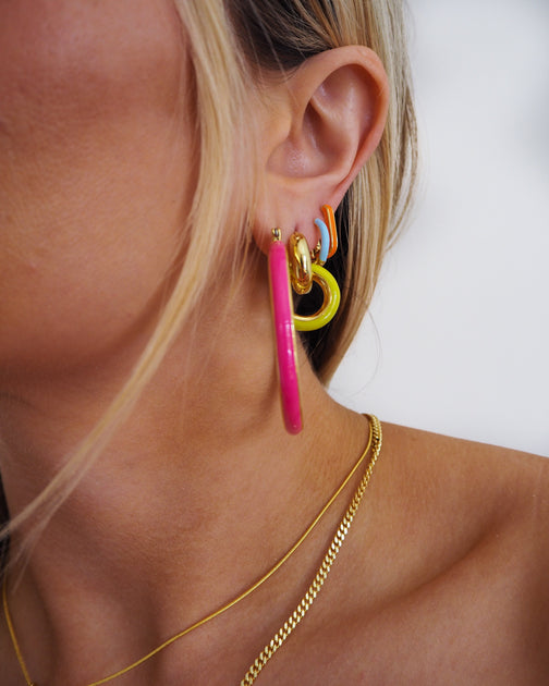 Luv Aj Pave Interlock Hoops- Neon Yellow- Gold | ShopSimon