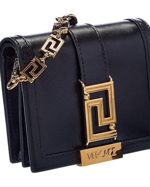 Versace Greca Leather Coin Purse On Chain | ShopSimon