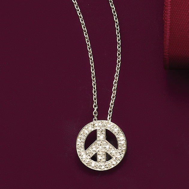Ross-Simons Diamond Peace Sign Pendant Necklace In 14kt White Gold ...