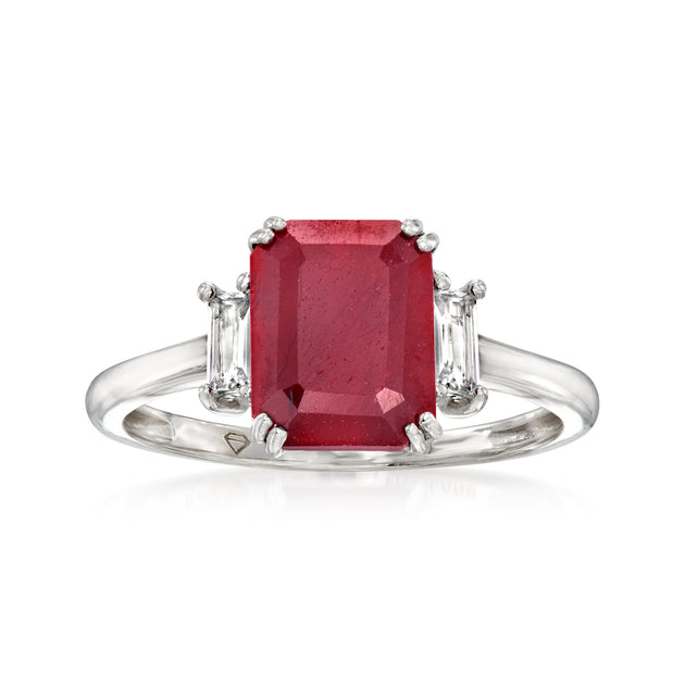 Ross-Simons Ruby Ring With . White Topaz In Sterling Silver | ShopSimon